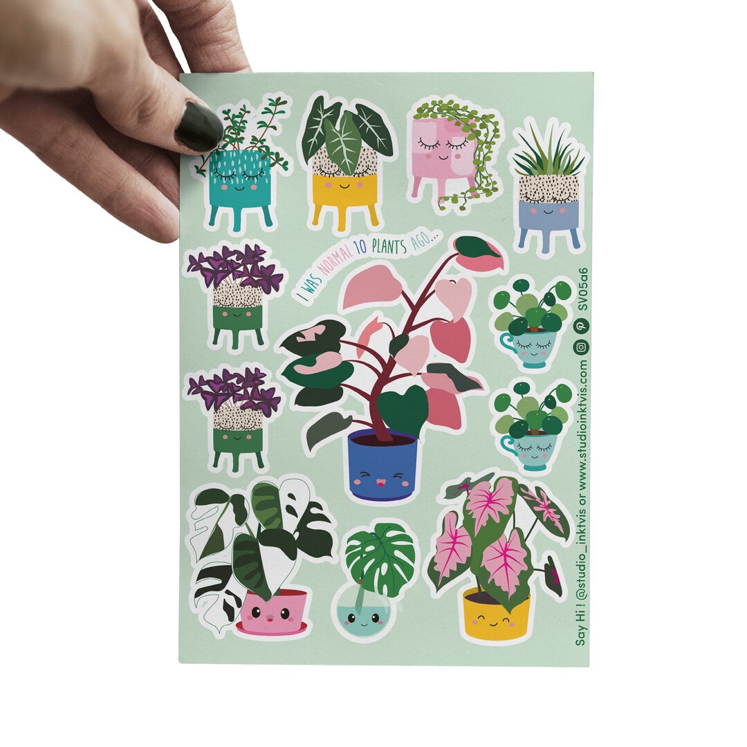 Sticker Sheet Plants With Pink Princess, Monstera and Pilea Planner ...