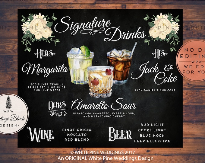Wedding Signature Drinks Printable Sign Couples Signature - Etsy