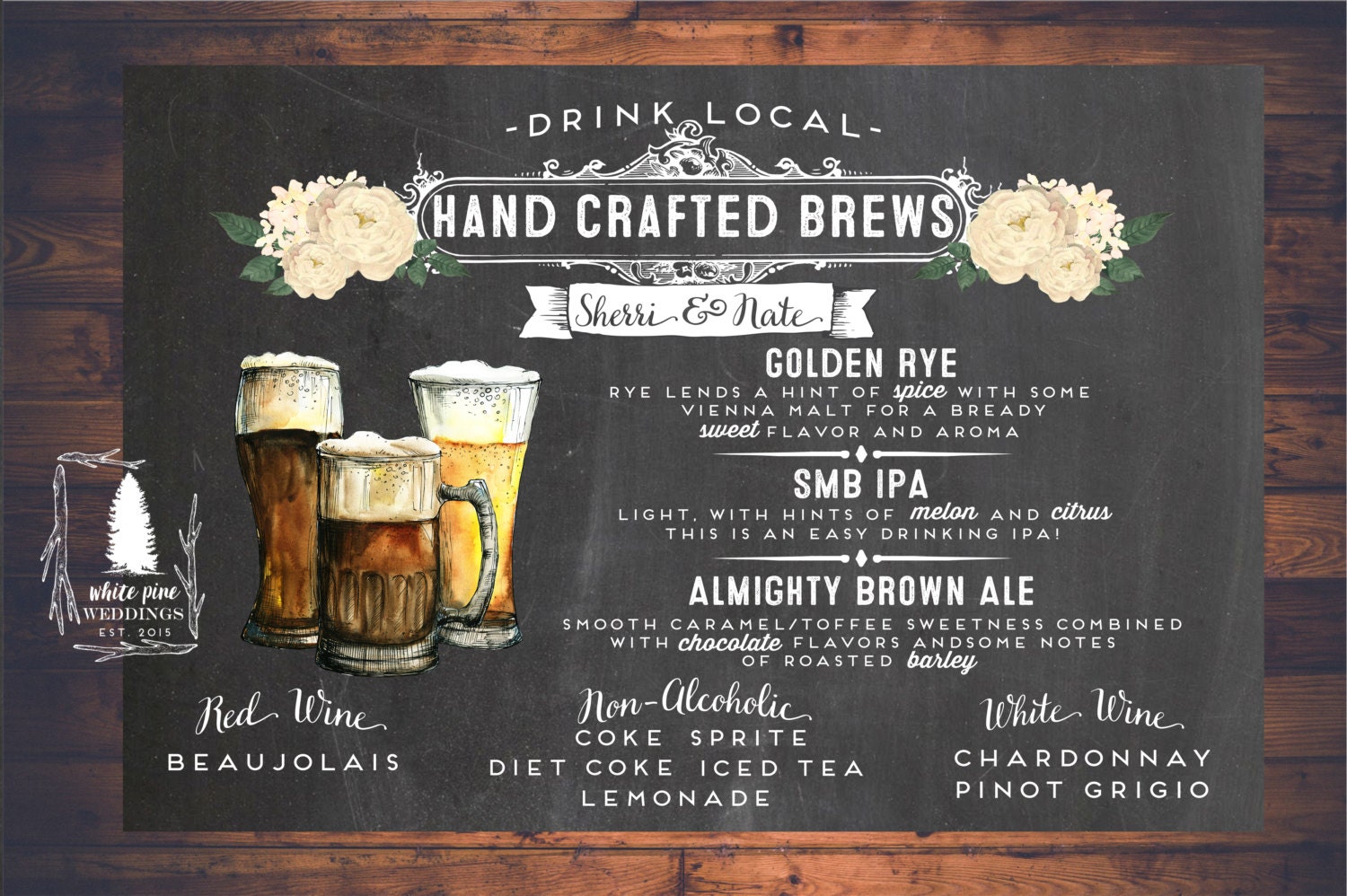 Wedding Beer Bar Menu Hand crafted Beer Custom Bar sign | Etsy