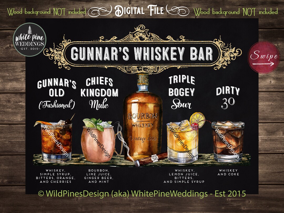 Whiskey Bar Sign Printable File, Whiskey and Cigar Bar Sign, Bourbon ...