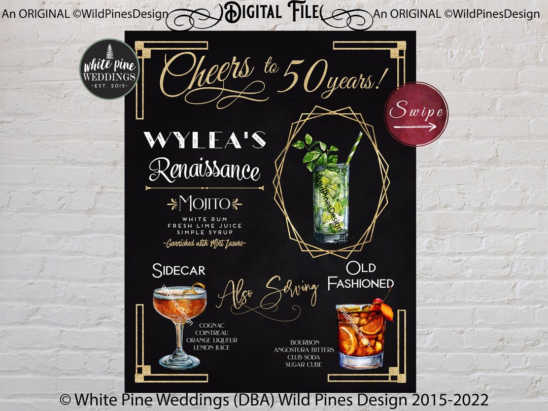 Signature Drinks Sign Printable, Birthday Signature Cocktails, Art Deco ...