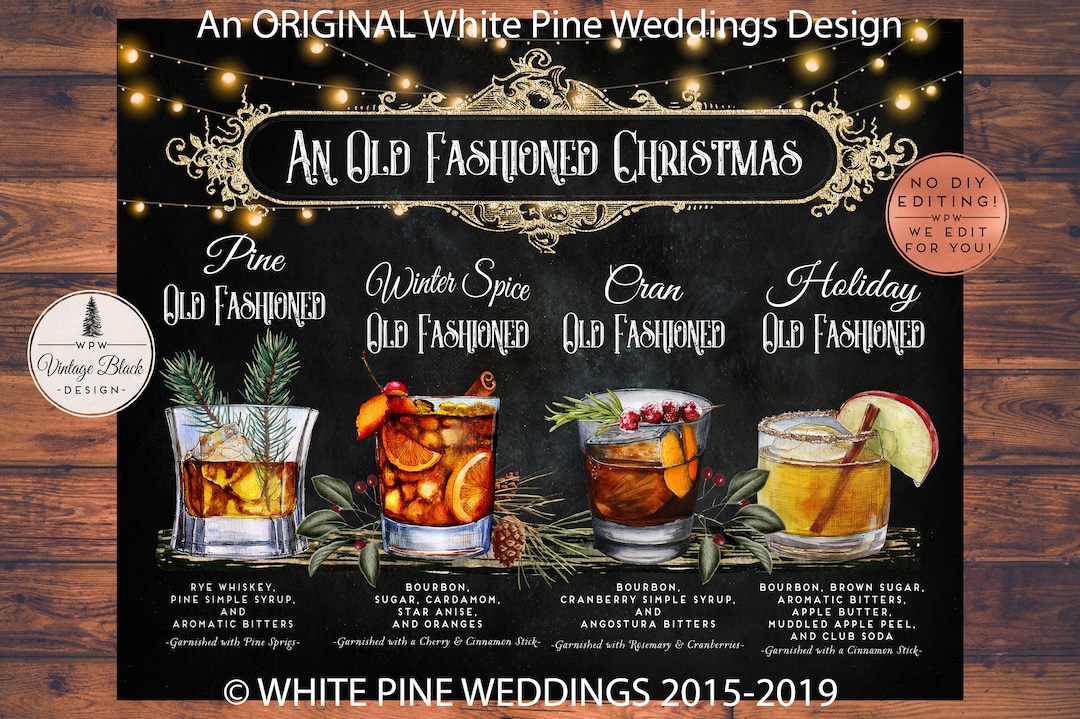 Old Fashioned Christmas Bar Sign, Whiskey Bar Sign, Christmas Cocktail ...