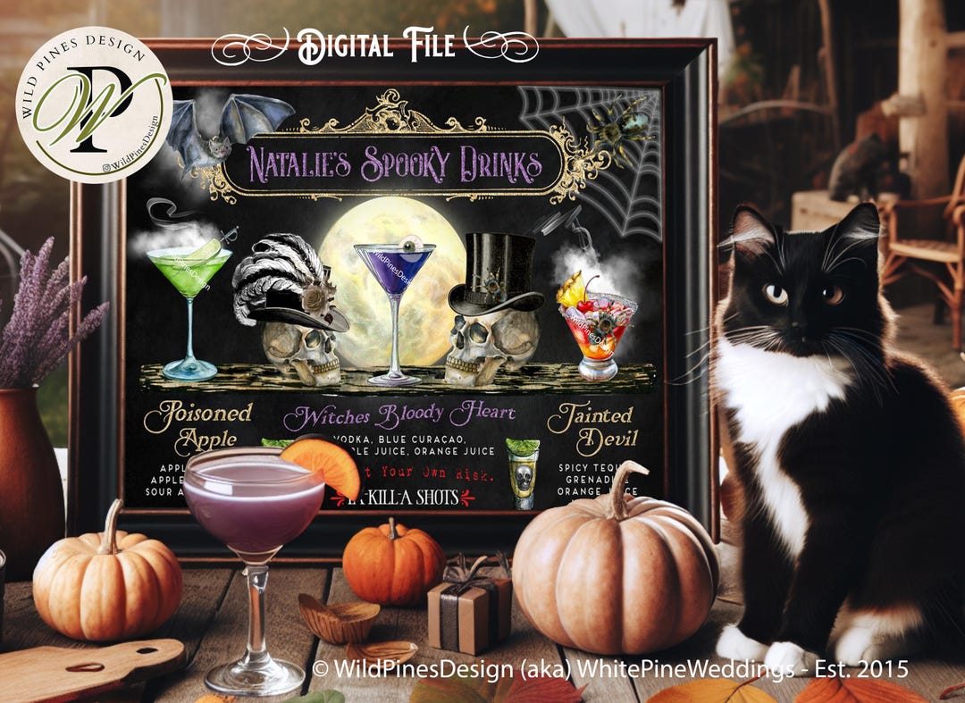 Halloween Drink Sign Printable, Halloween Cocktails, Halloween Birthday ...