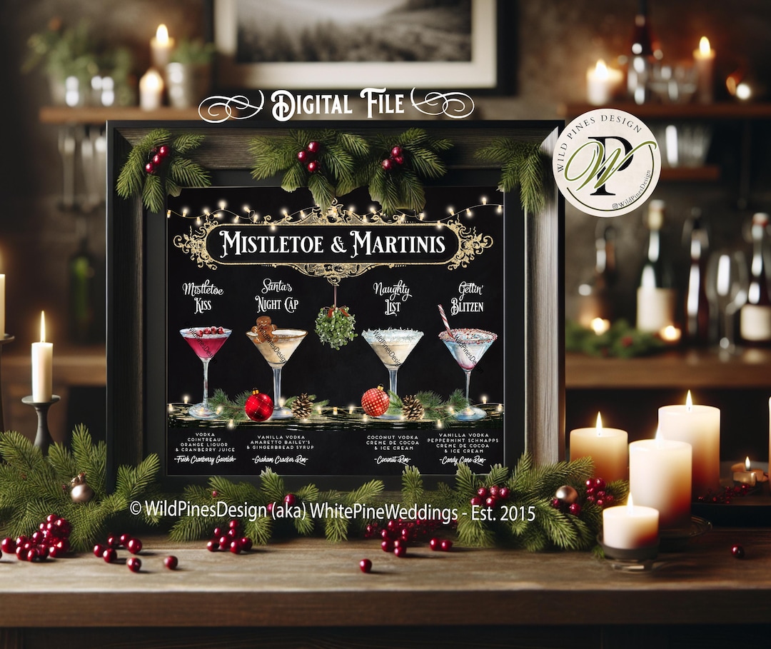 Christmas Mistletoe Martini Bar Menu, Bar Sign, Christmas Cocktails ...