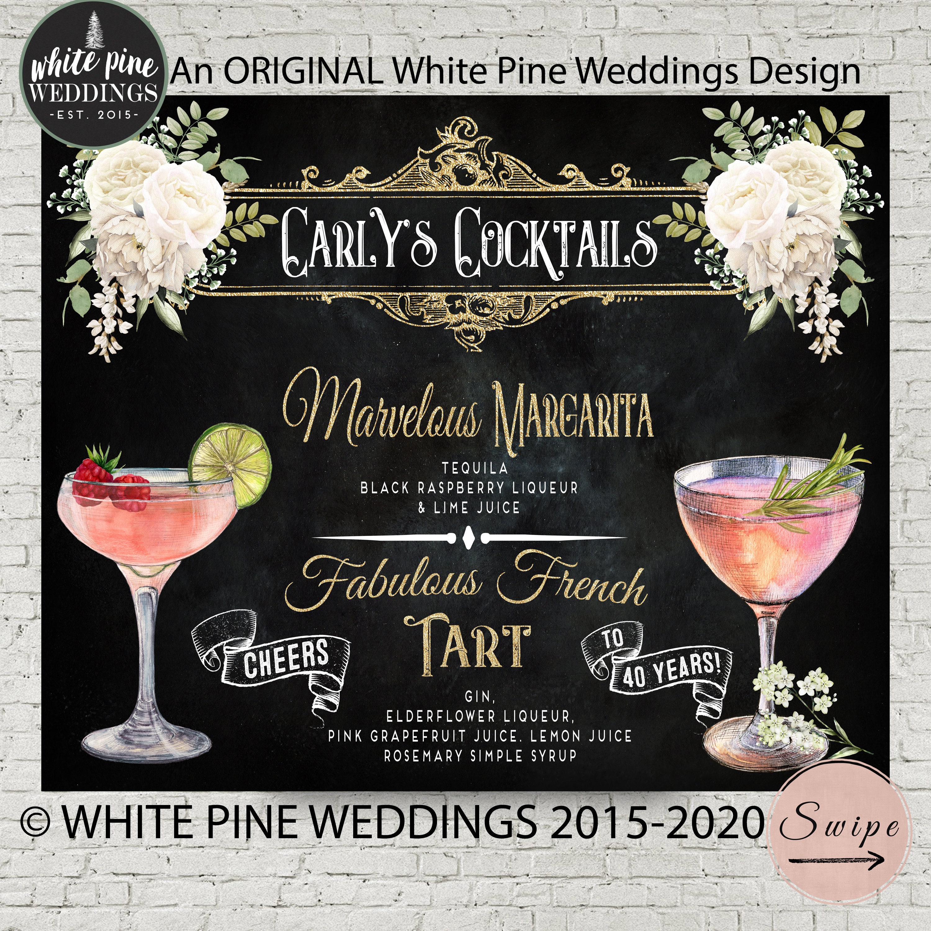 Birthday Signature Drink Sign Printable Cheers to 40 Years - Etsy España