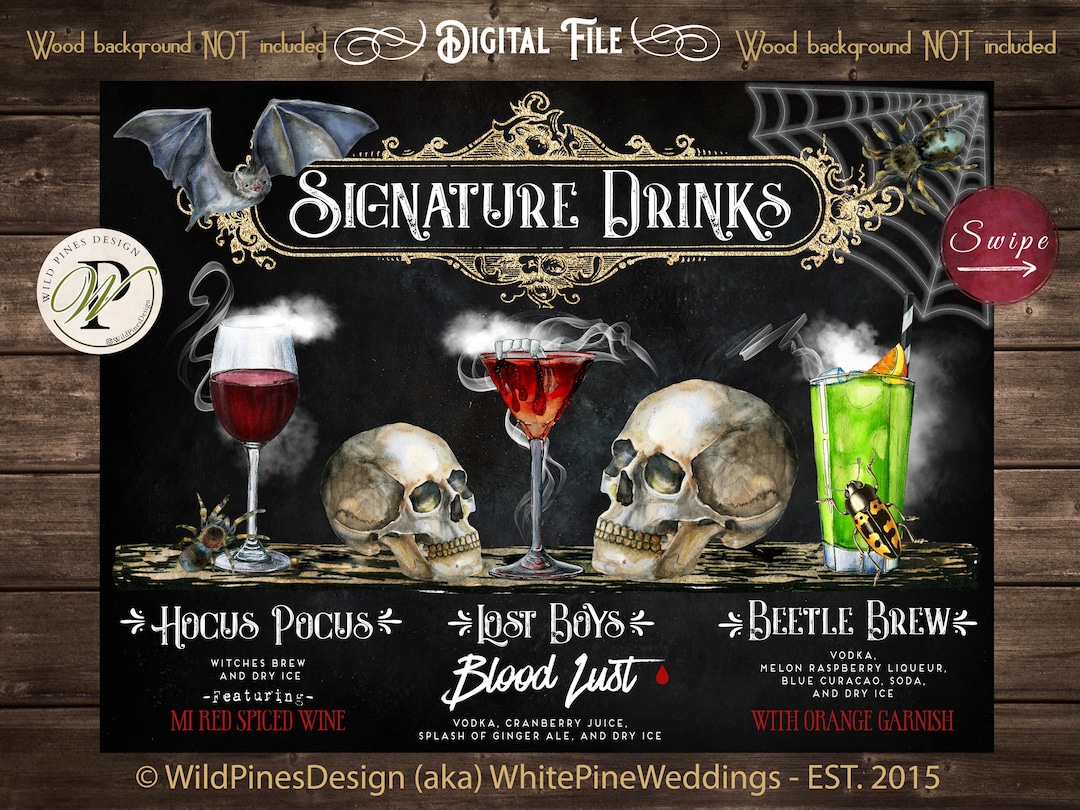 Halloween Drink Sign Printable, Halloween Cocktail Drinks, Halloween ...