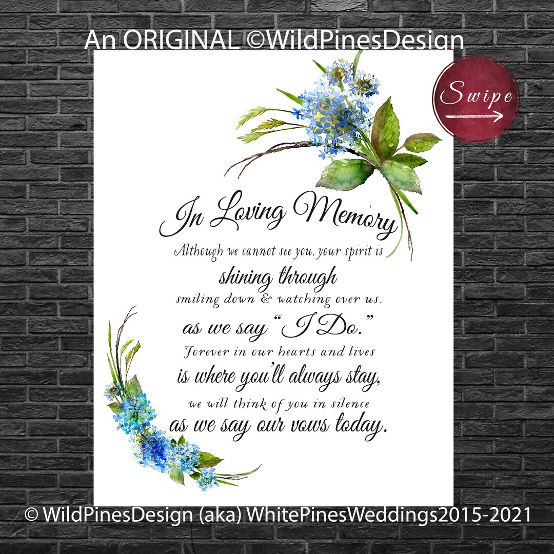 In LOVING MEMORY Sign Printable, Wedding Memorial Sign, Remembrance ...