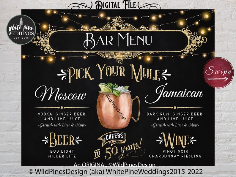 Signature Drink Sign Printable Moscow Mule Bar Menu Pick - Etsy