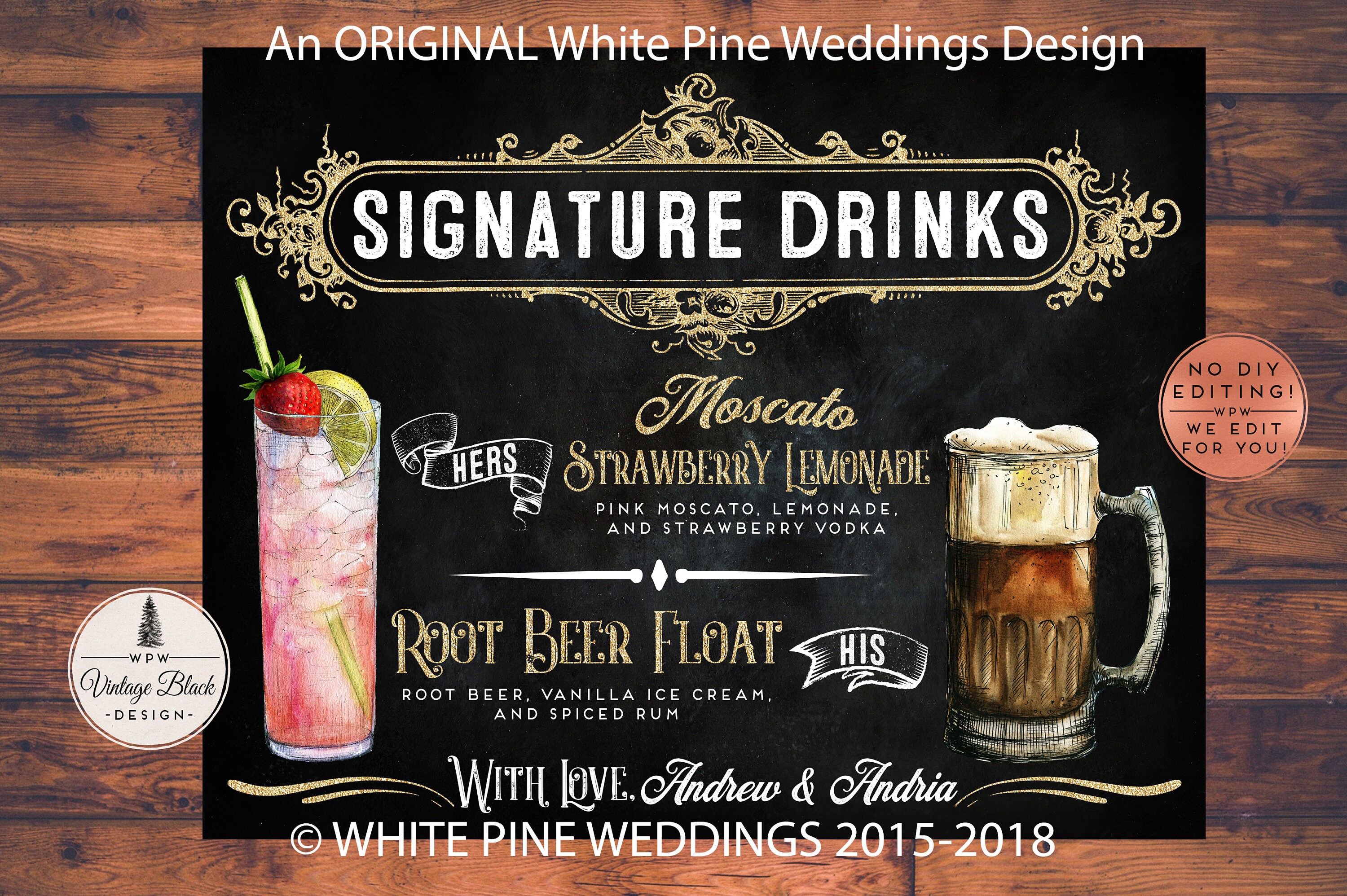 Gold Art Deco Signature Drinks sign Signature Cocktails Sign | Etsy