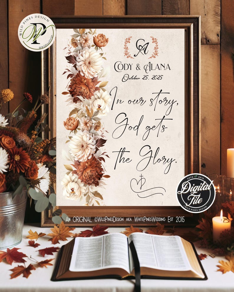 Wedding Welcome Sign Printable, Christian Wedding, Autumn Floral, Faith ...