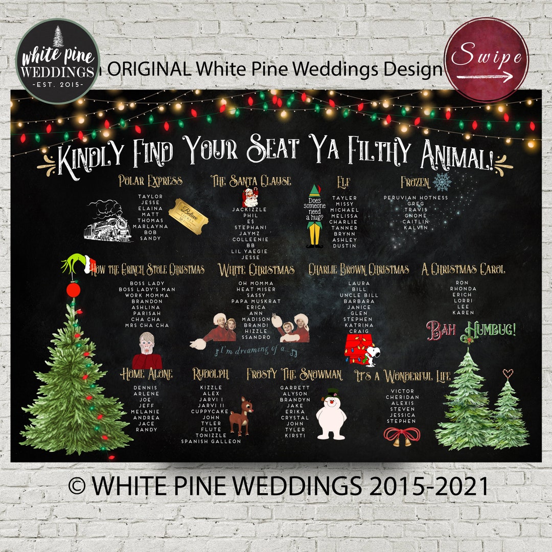Christmas Wedding Seating Chart Printable, Holiday Films, Christmas ...