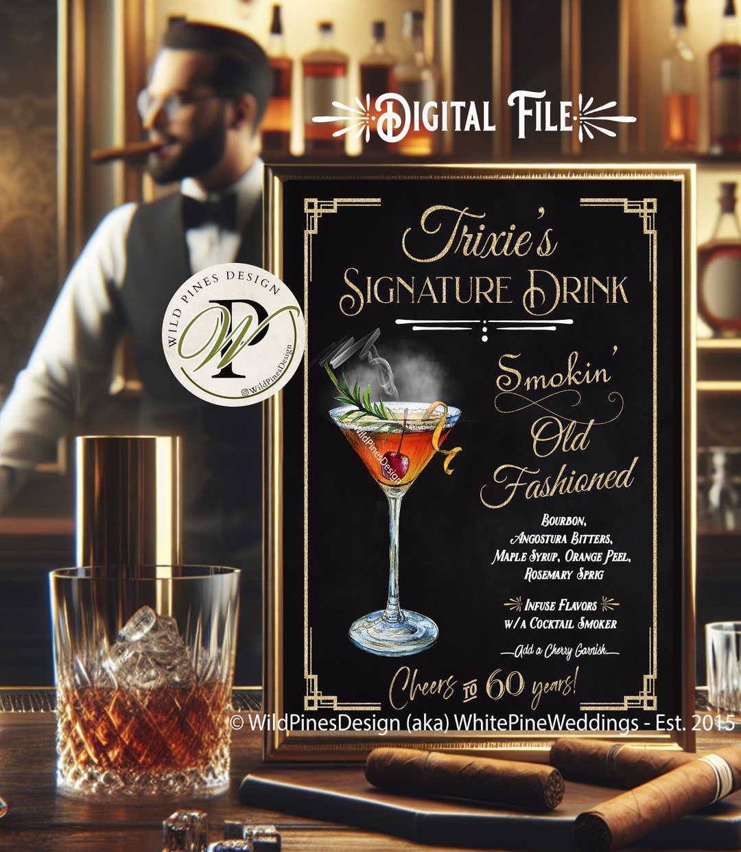 Signature Drink Sign, Birthday Drink, Wedding Cocktail Sign, Art Deco ...