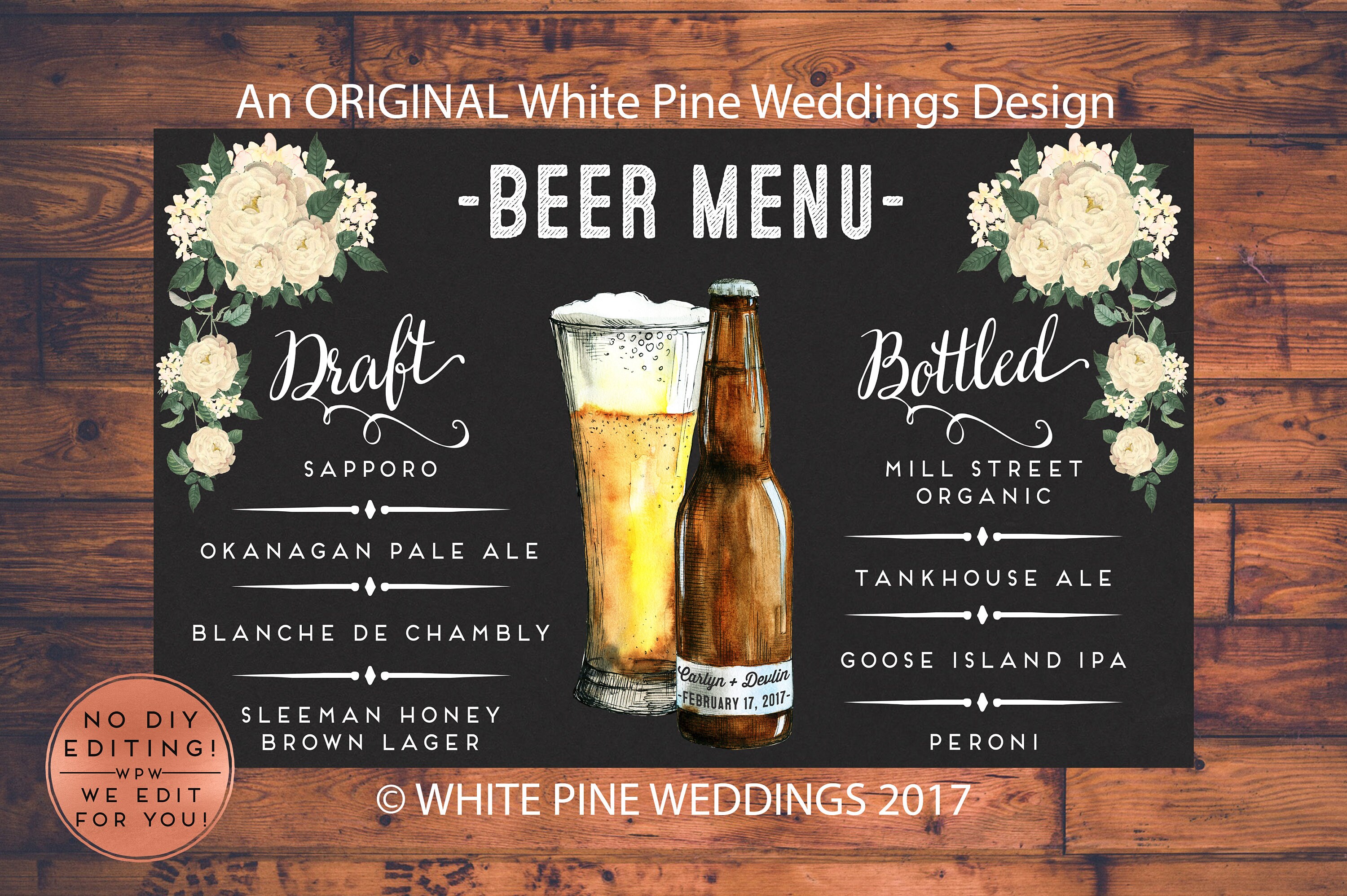 Printable Wedding Beer Menu Draft Beer sign Bottled Beer | Etsy