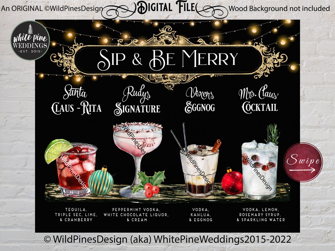 Christmas Signature Drinks, Christmas Holiday Bar Sign, Christmas ...
