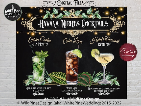 Signature Drinks Sign Printable Havana Nights Theme Tropical - Etsy
