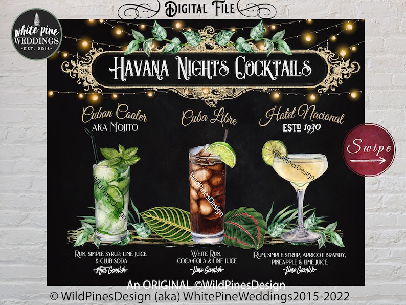 Signature Drinks Sign Printable Havana Nights Theme Tropical - Etsy