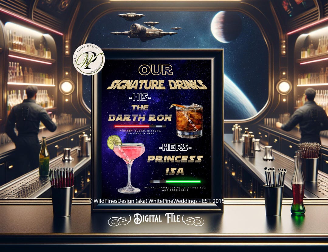 Star Galaxy Wedding Signature Cocktails, His Hers Drinks, Cocktail Sign ...