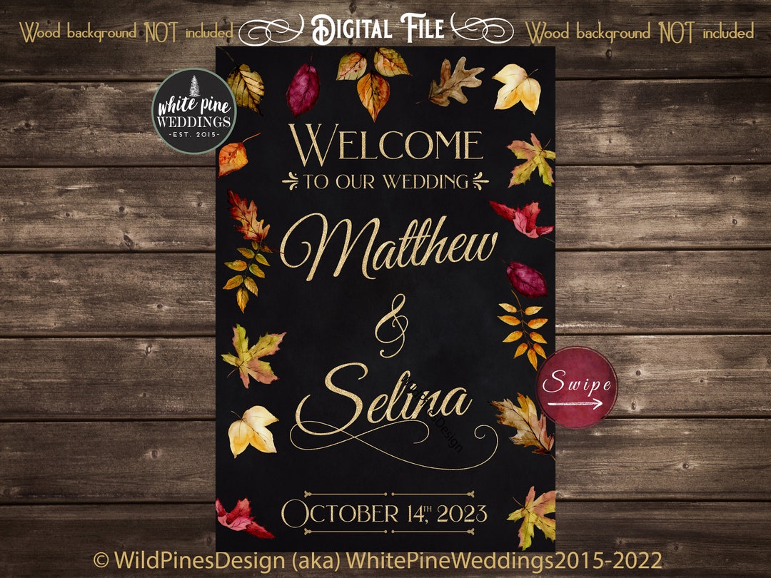 Fall Leaves Wedding Welcome Sign Printable, Rustic Fall Wedding Sign ...