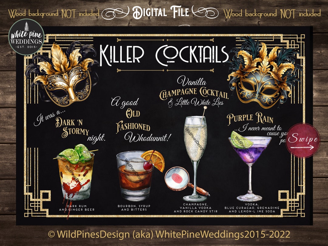 Murder Mystery Party Drinks, Signature Cocktails, Masquerade Party ...