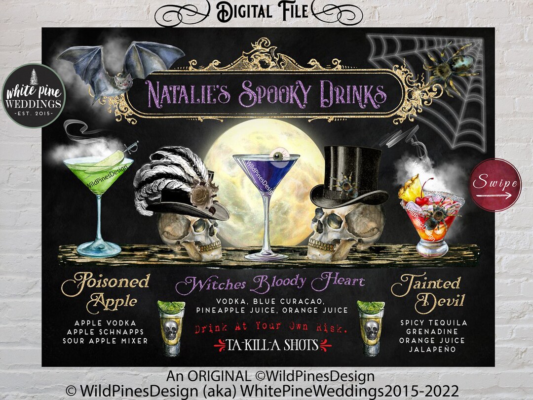 Halloween Drink Sign Printable, Halloween Birthday Cocktail Drinks ...