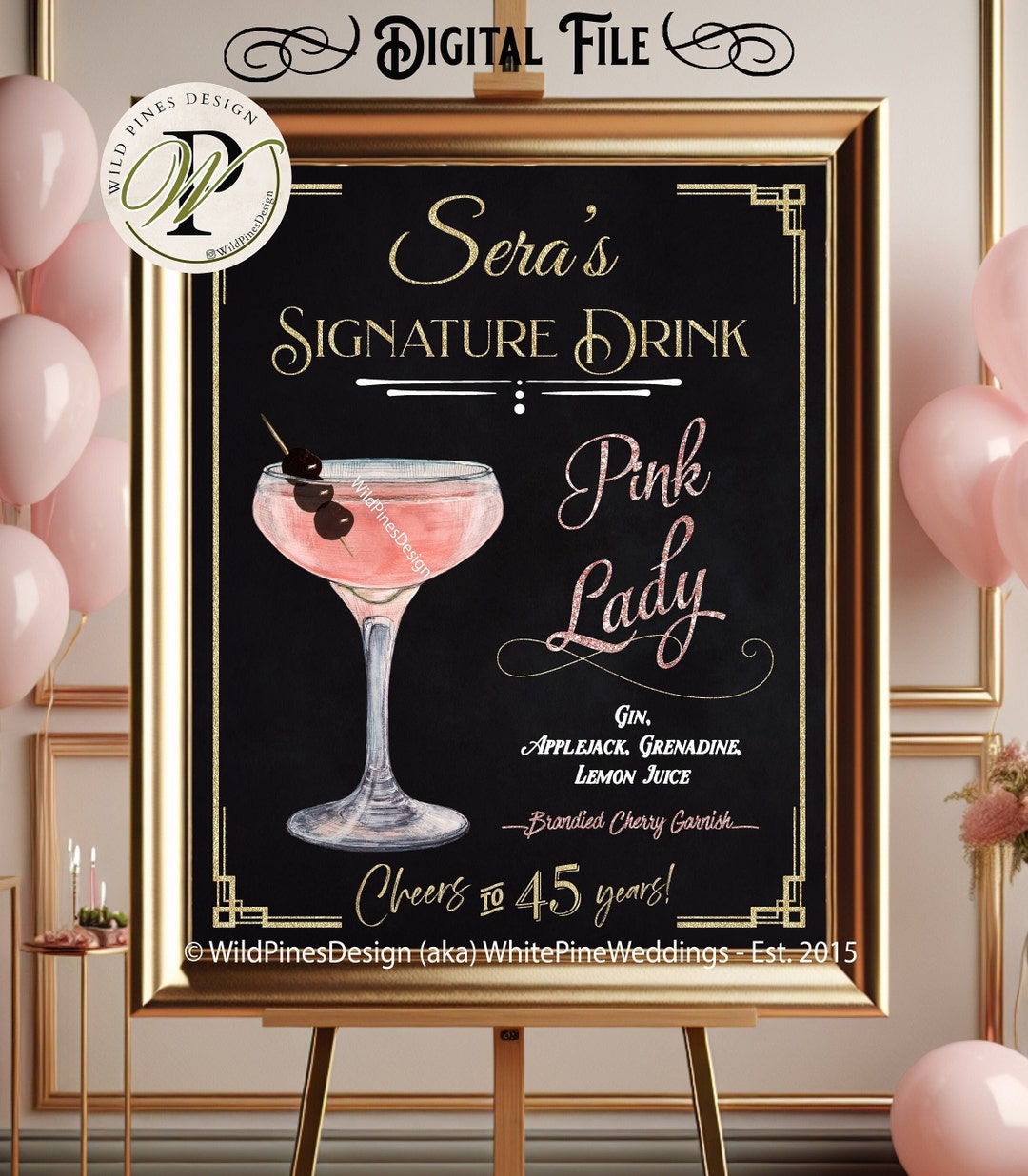 Signature Birthday Drink Sign Printable, Art Deco Cocktail, Custom ...