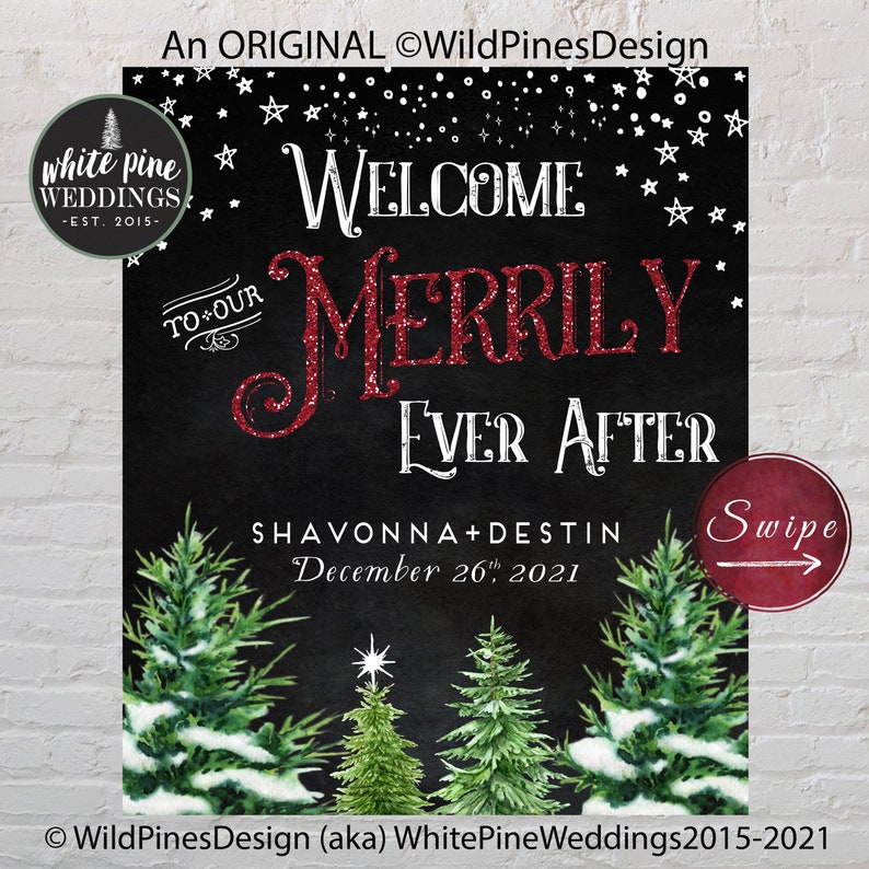 Christmas Wedding Welcome Sign, Winter Wedding Welcome Sign, White ...