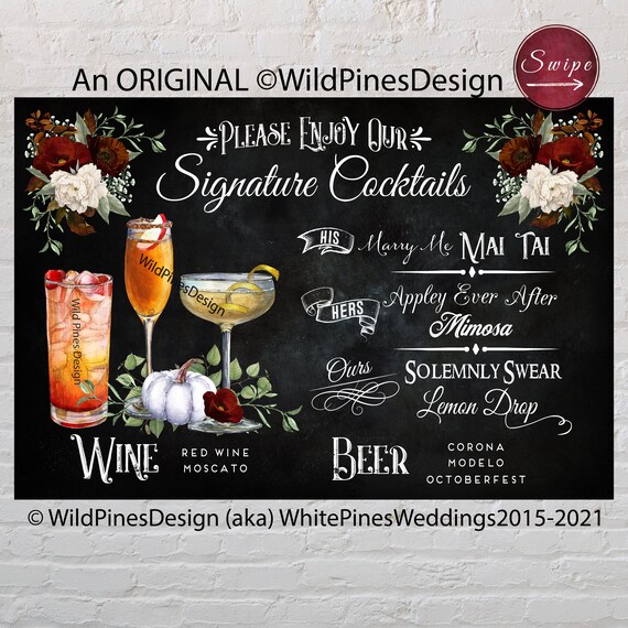 Signature Drinks Sign Printable Fall Wedding His Hers Drink - Etsy
