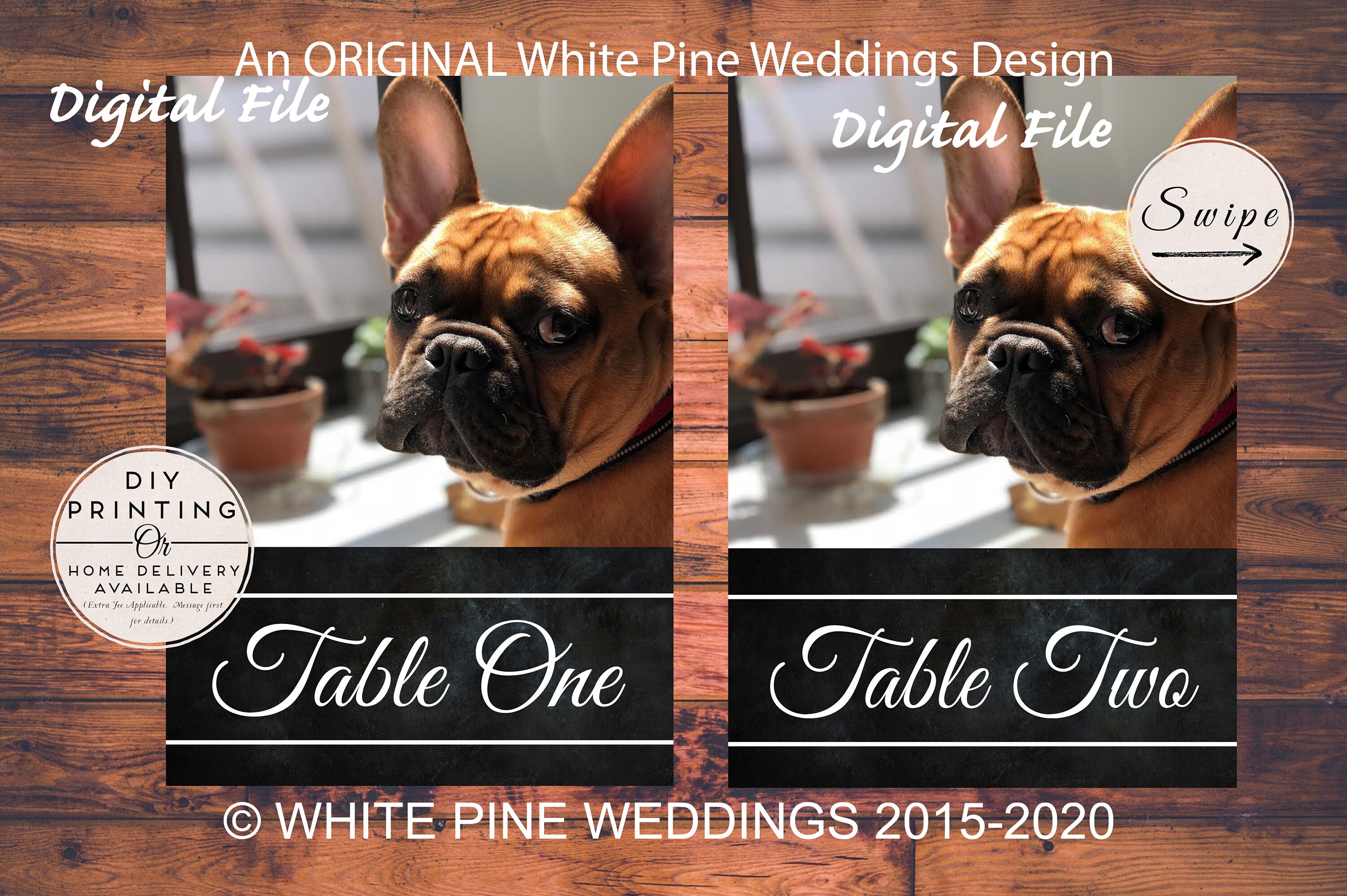 Dog Lover Wedding Cameo Pet Illustration Table Numbers Signs Digital ...