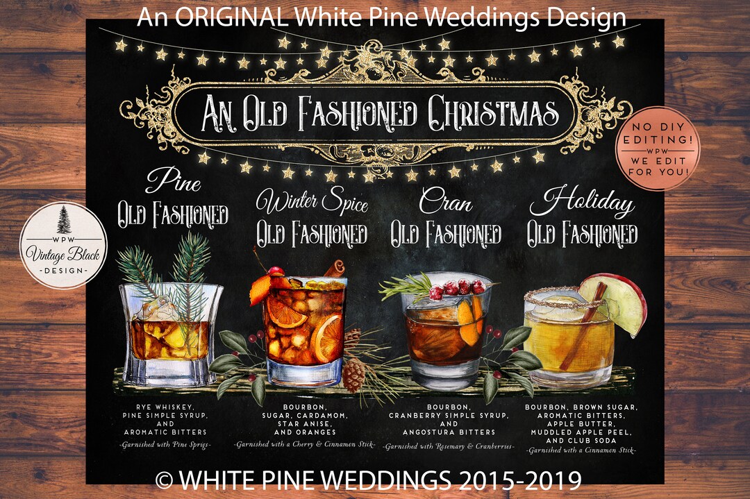 Old Fashioned Christmas Bar Sign, Whiskey Bar Sign, Christmas Cocktail ...