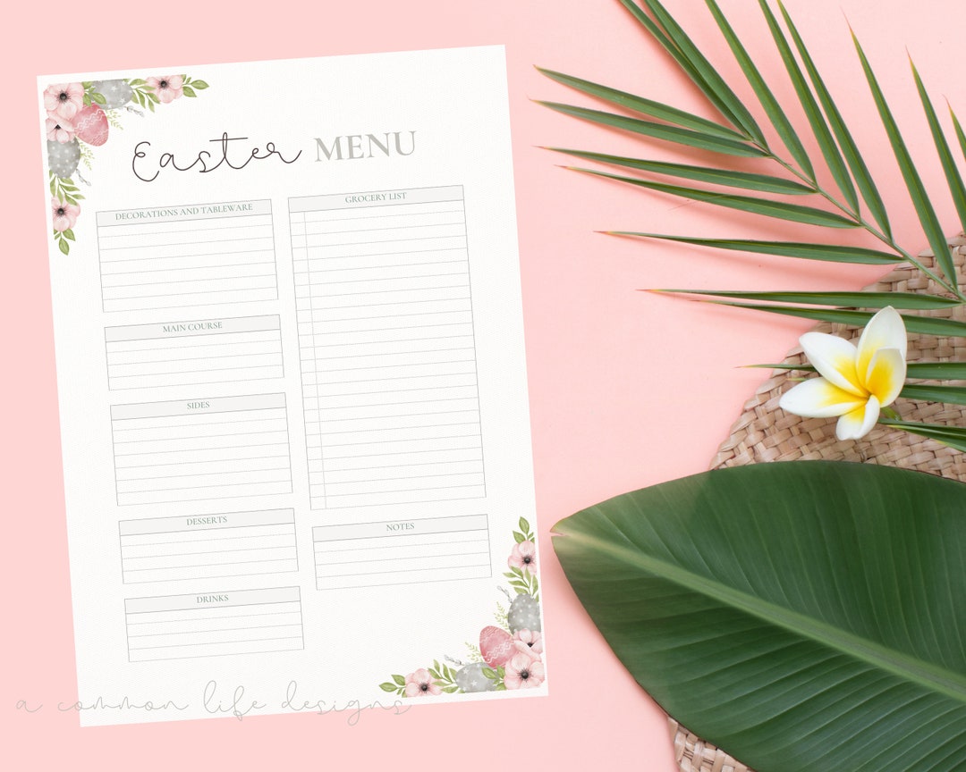 Easter Menu Planner, Easter Dinner Planner, Printable, Easter Meal ...