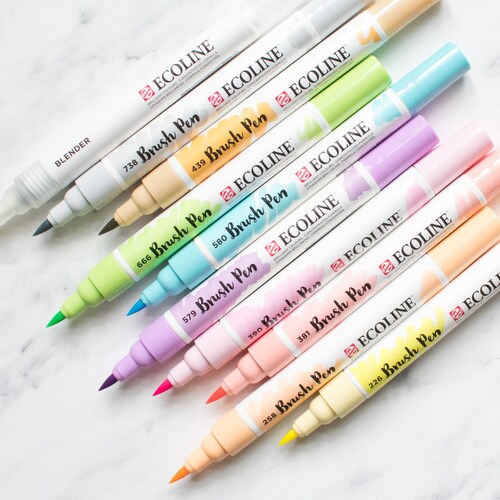 Pastel Ecoline Brush Pen Set With 10 Calligraphy Watercolor | Etsy