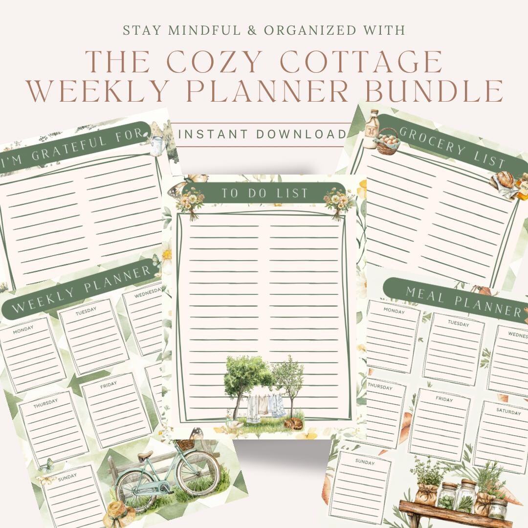 Cottagecore Weekly Planner Bundle: Printable Organizer (digital ...