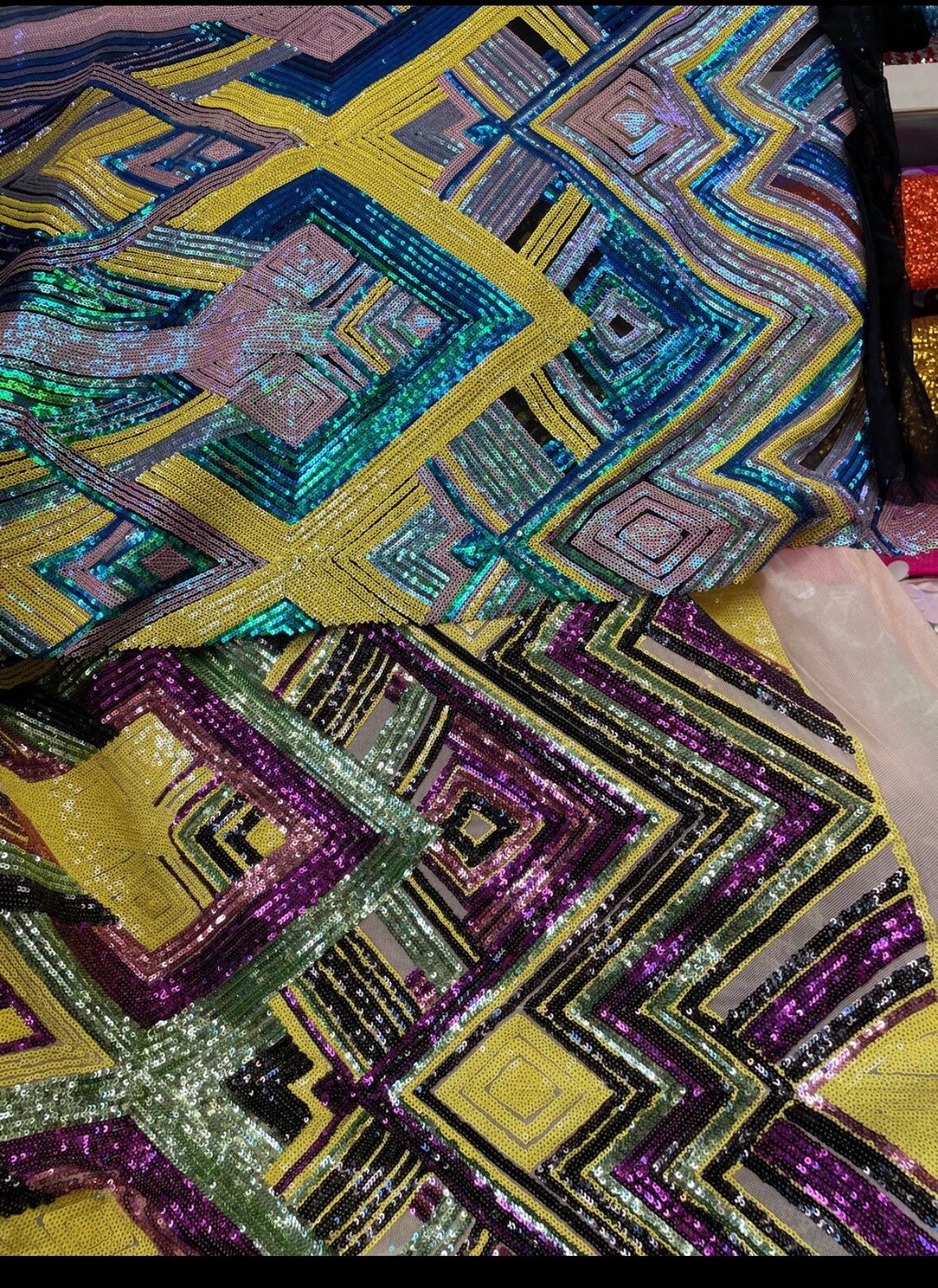 New Geometric Design Sequins on Stretch Mesh Sold by the Yard. 2 Color ...