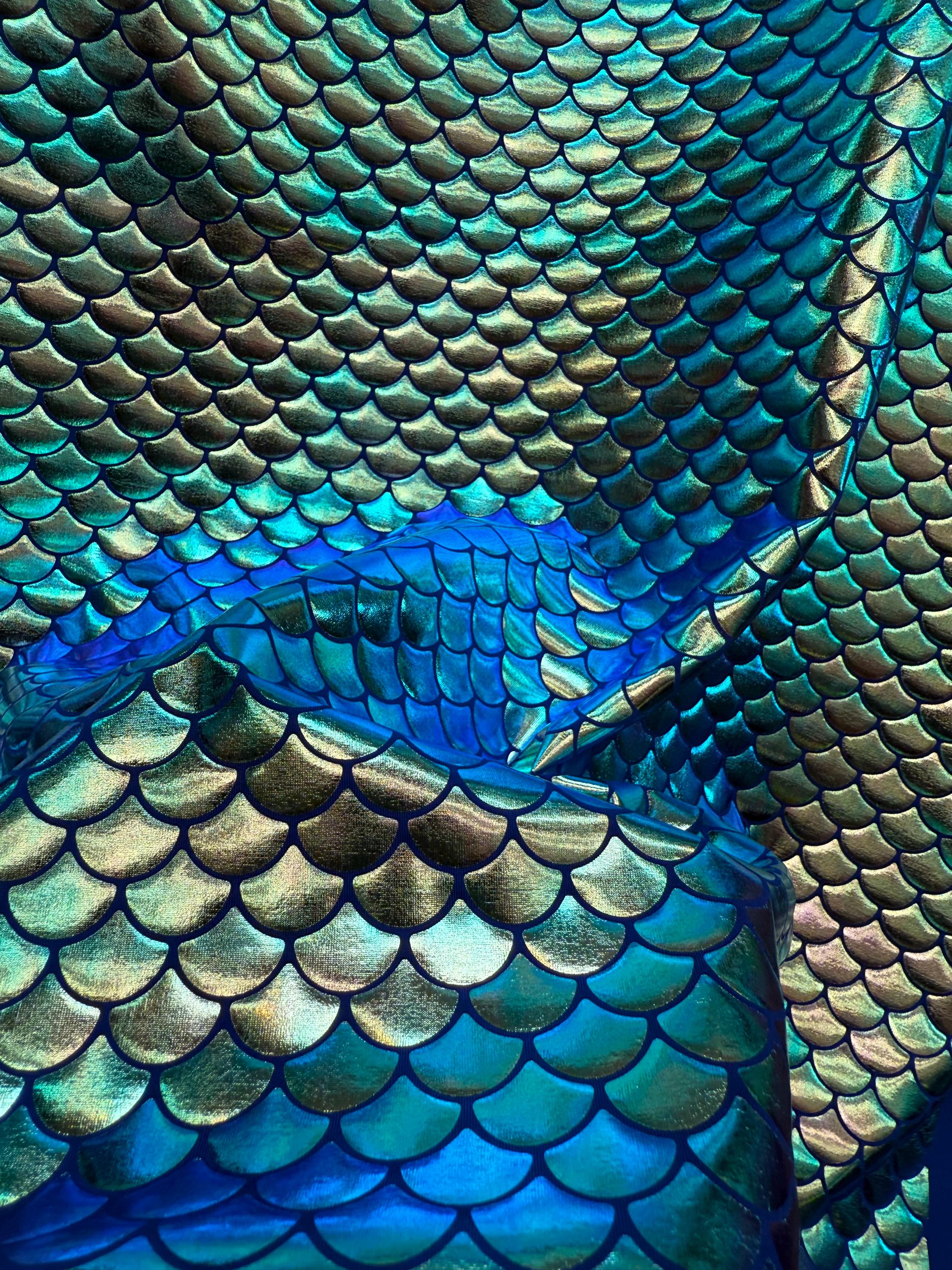 Iridescent Mermaid Fish Scales Metallic Foil Fabric 60” Wide, Sold by ...