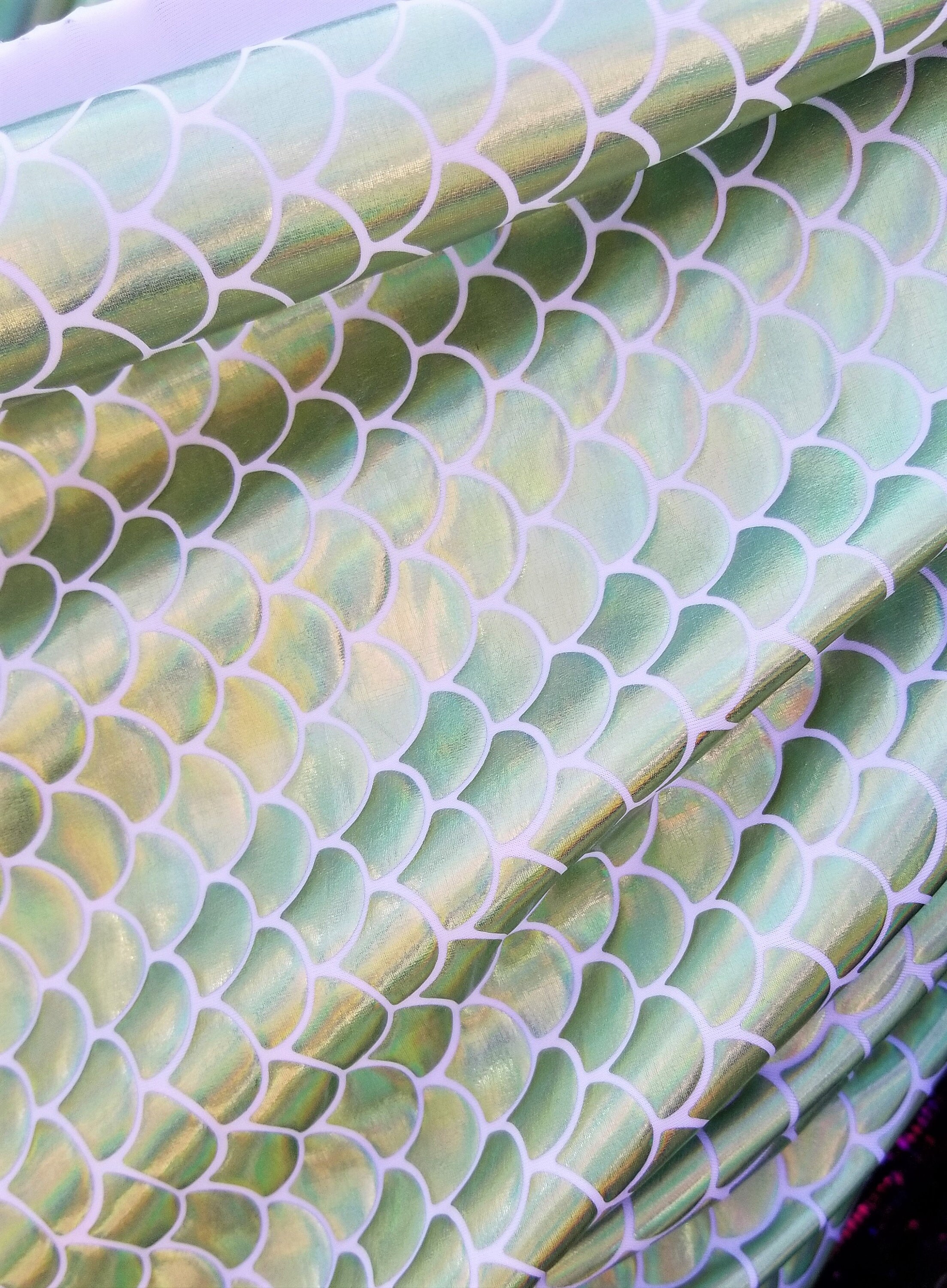 Light Green Fish Scales Stretch Iridescent Mermaid Spandex by | Etsy