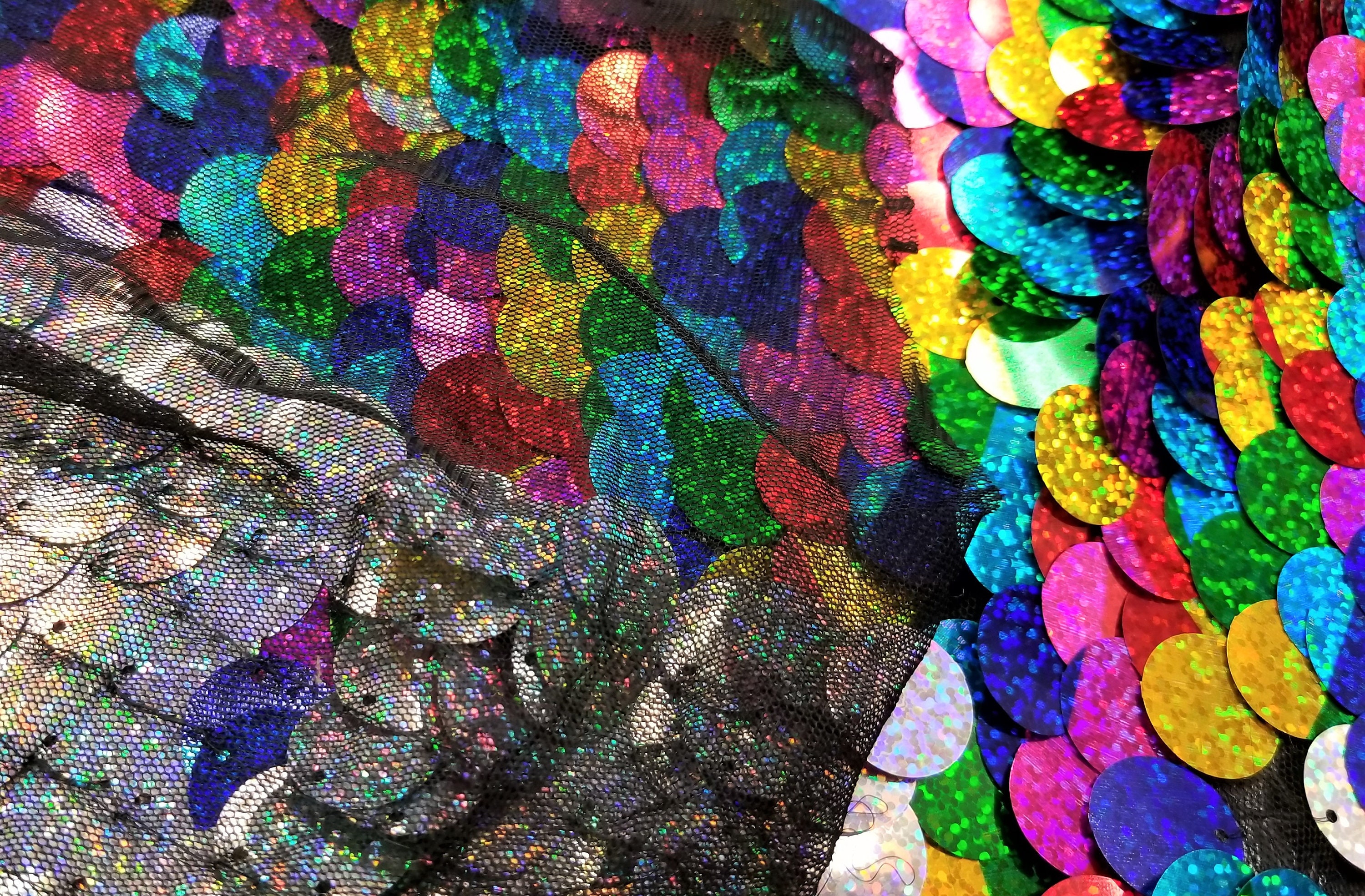 Shiny Rainbow 20mm Paillette Sequin on Mesh Fabric Sold by Yard - Etsy