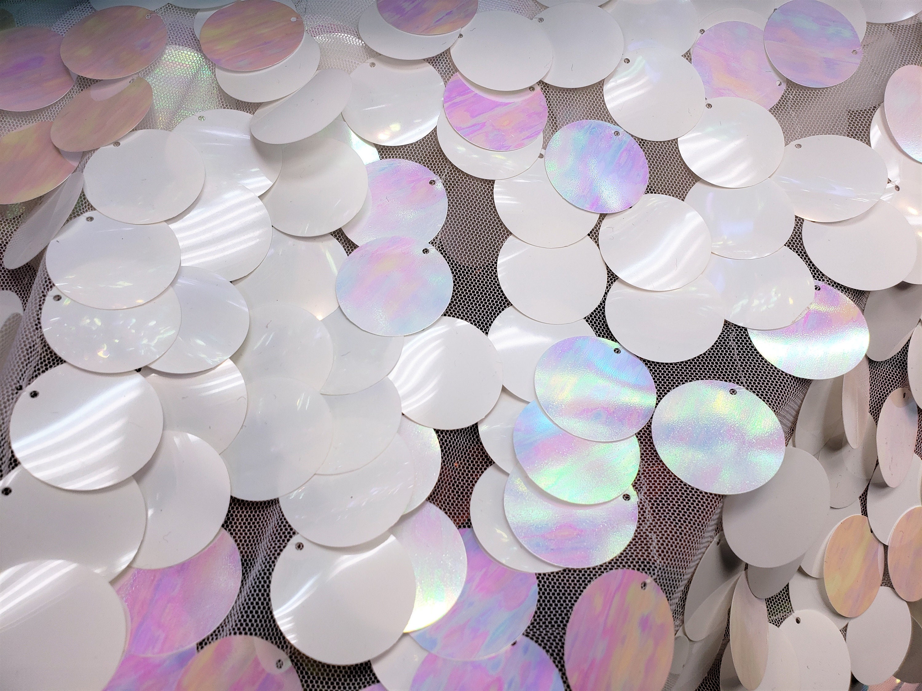 30mm White and Iridescent Pink Paillette Sequins on Mesh. Sold - Etsy