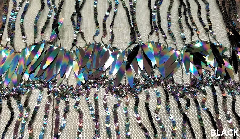 Long Leaf Shape Sequin on a Mesh Base With Fringe Sequins - Etsy