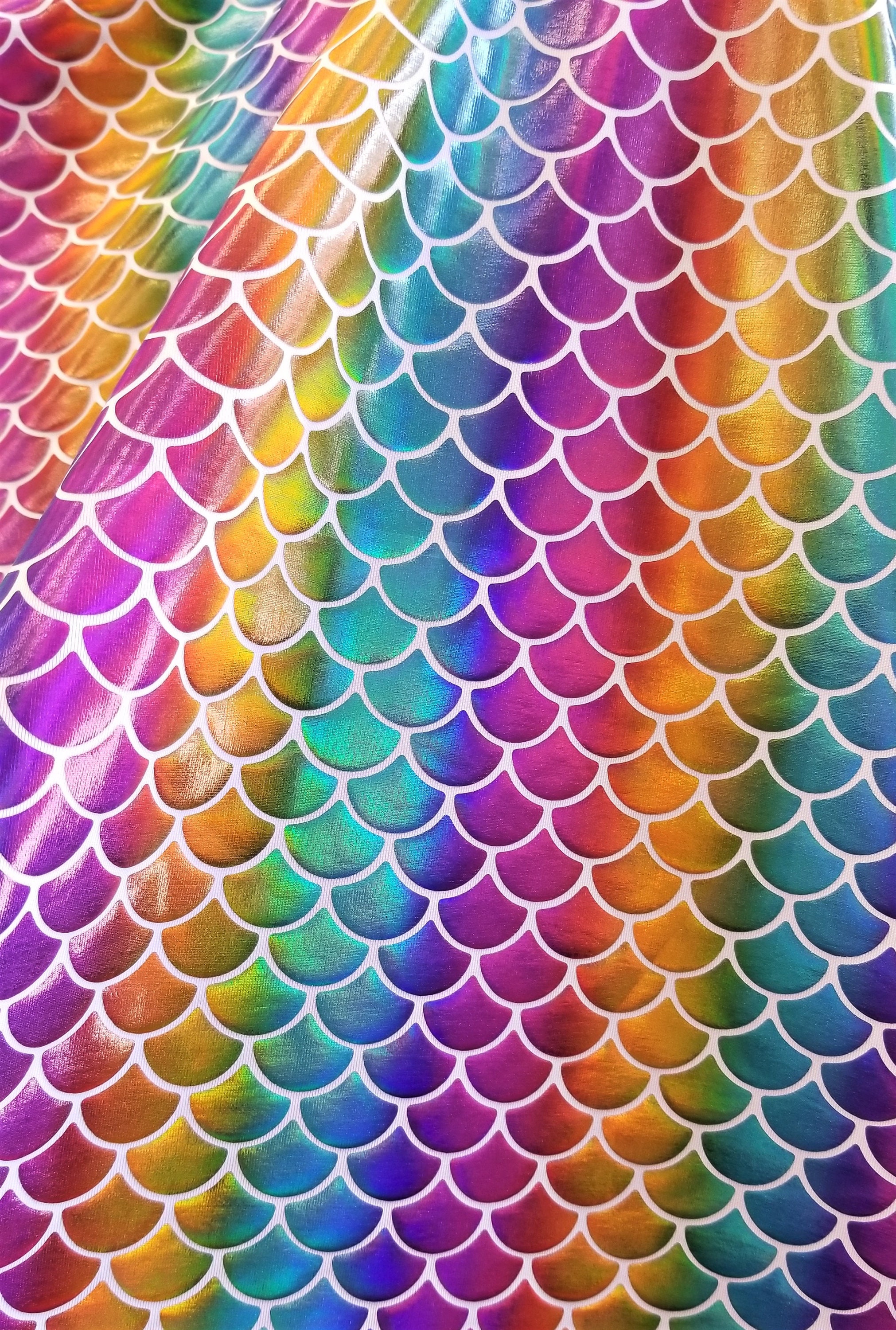 Rainbow Mermaid Fish Scales on 4 Way Stretch Foil Spandex | Etsy