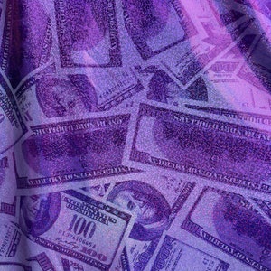 Purple Hologram Metallic Money Print. Benjamin 100 USD Print on Spandex ...