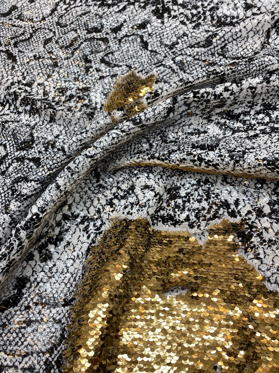 Sequins Snake Print/gold Reversible Flip up Sequins Fabric. | Etsy