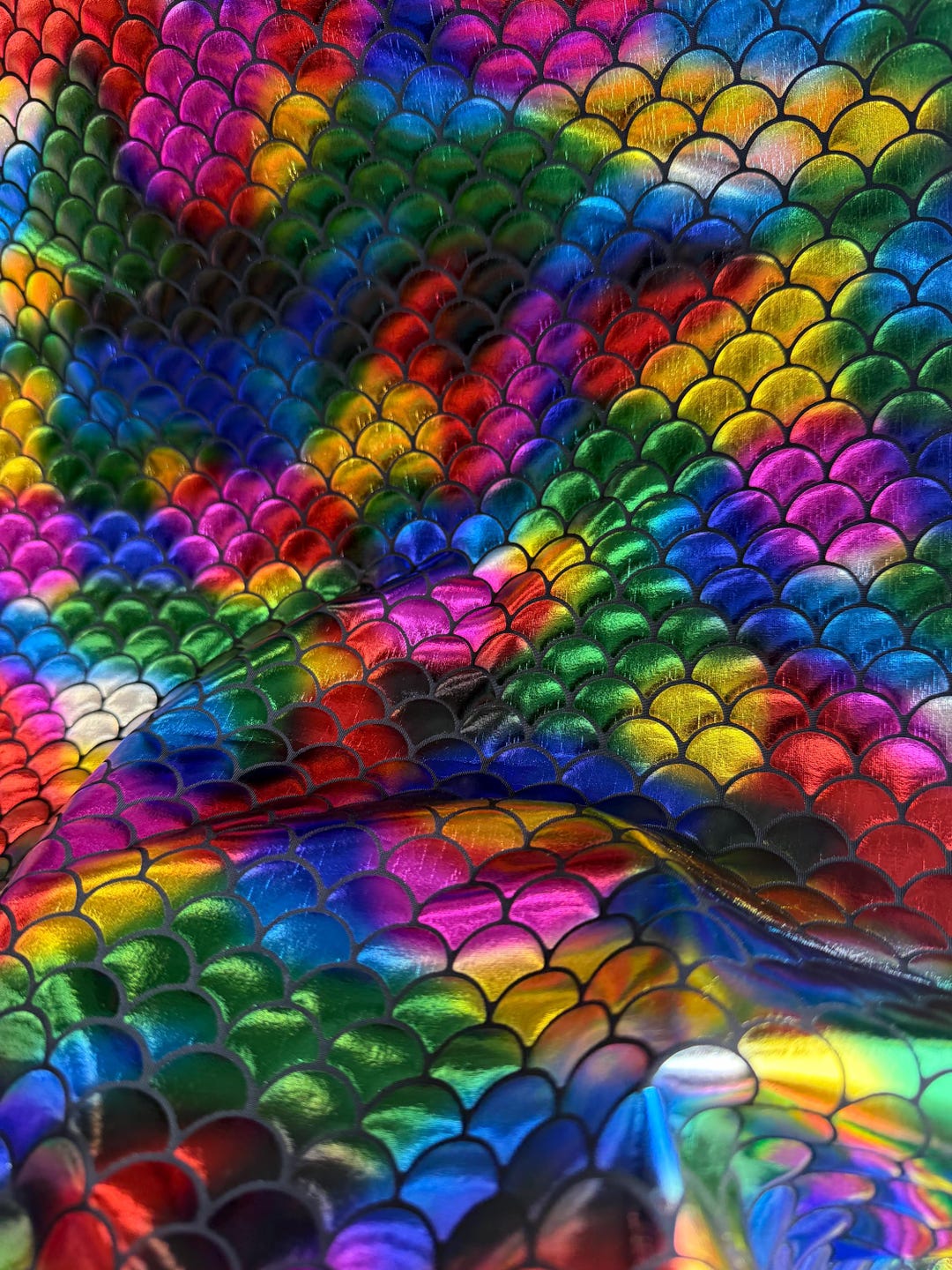 Rainbow Mermaid Scales 3/4" Inch on Spandex, 60" Inch, Sold by the Yard ...