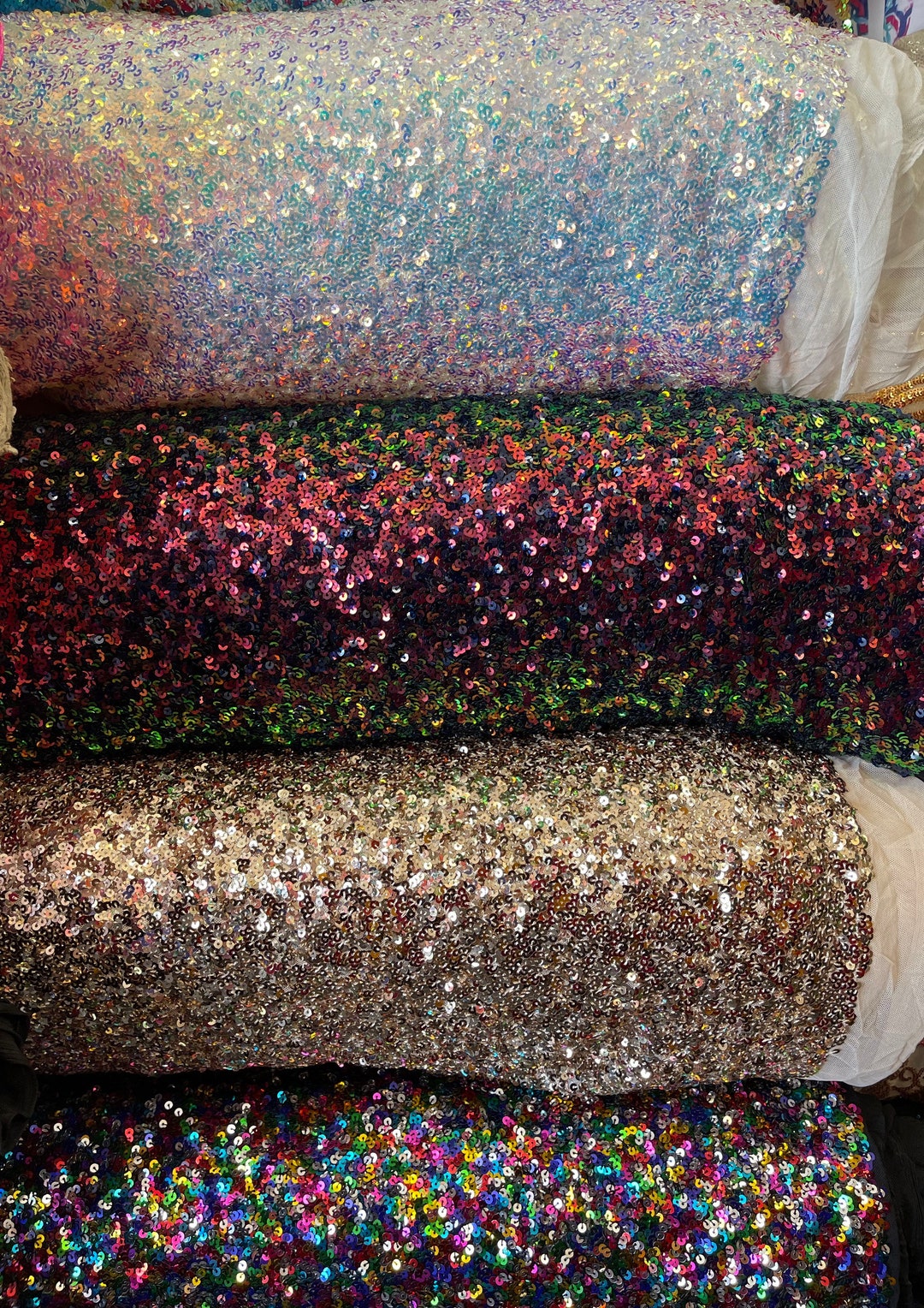 New 5mm Sequins 4 Way Stretch on Power Mesh Fabric Base, Mesh With ...