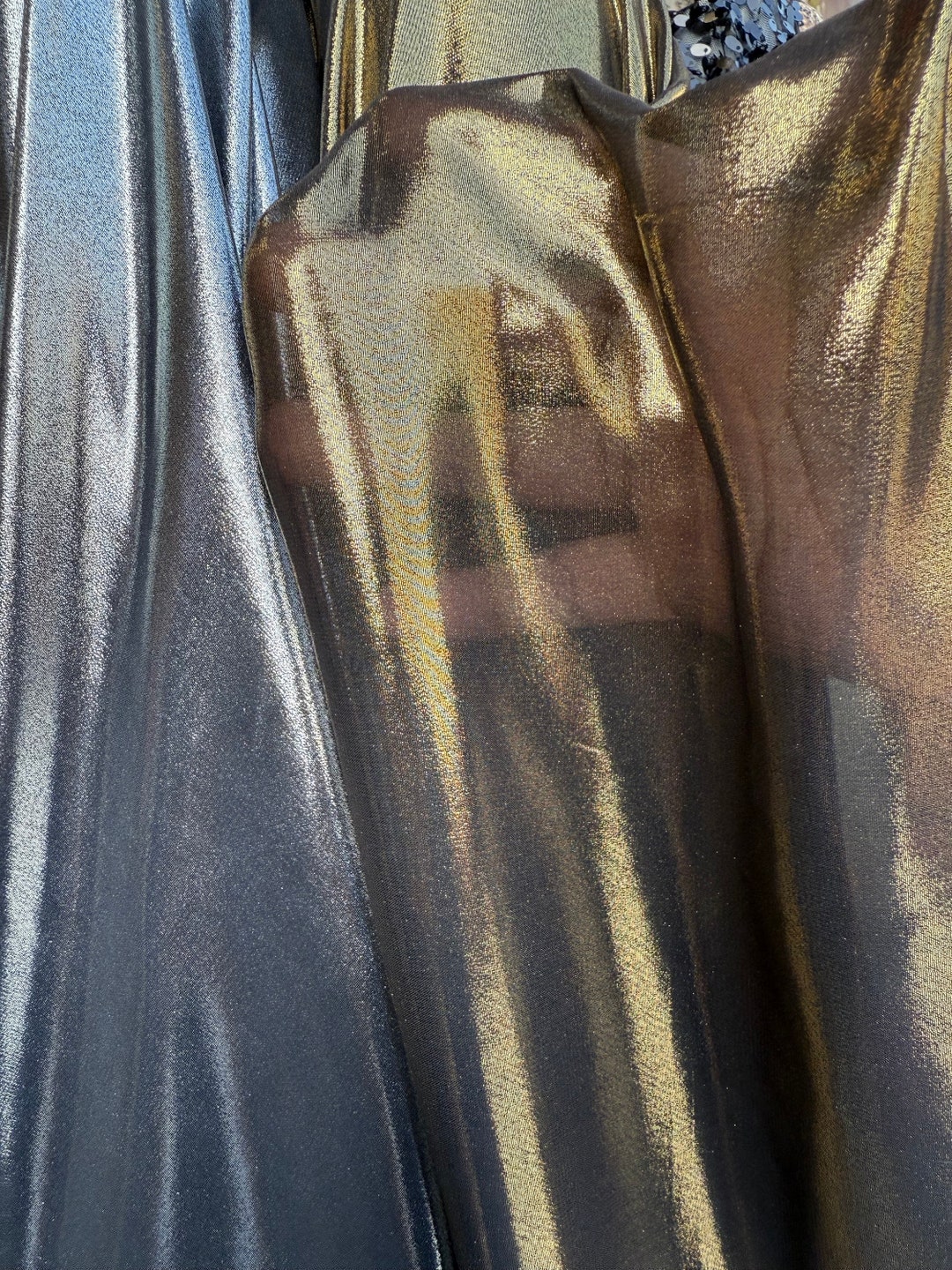 Metallic Chiffon Fabric Silver and Gold Color Black Base. See Through ...