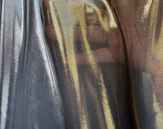 Metallic Chiffon Fabric Silver and Gold Color Black Base. See Through ...