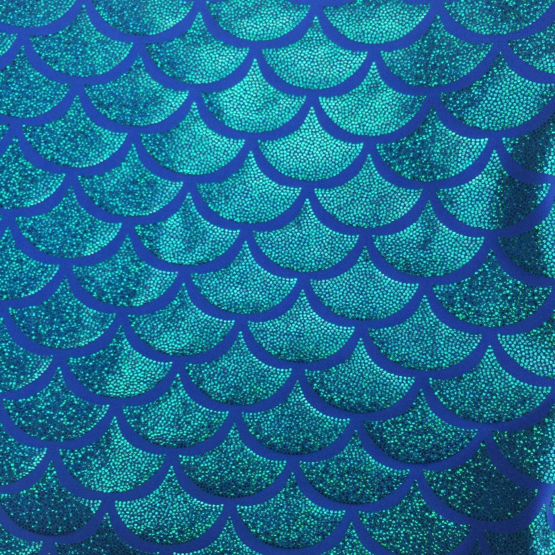 Ocean Blue Mermaid 4 Way Stretch Jumbo Size Hologram Fabric on Nylon ...