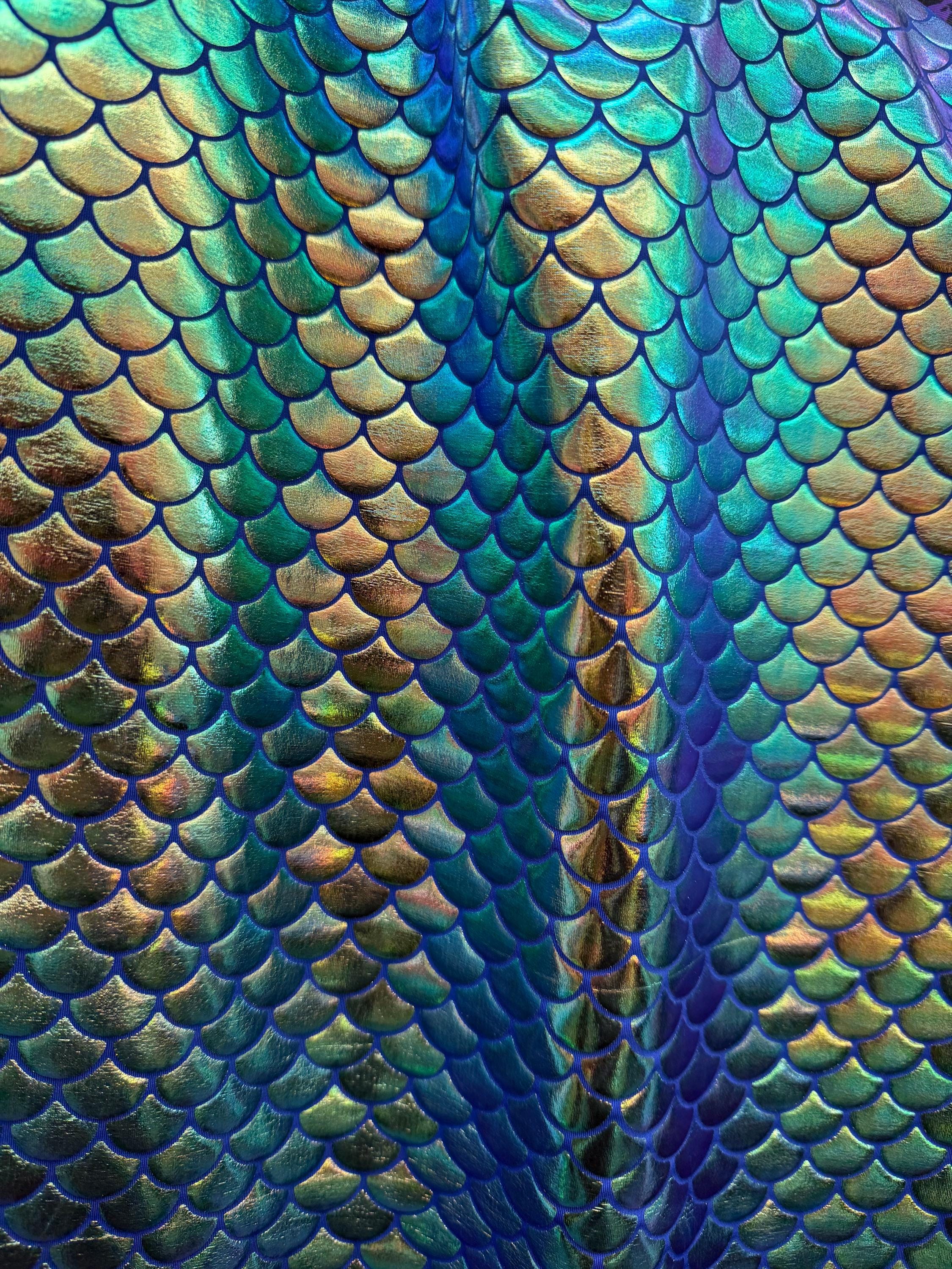 Iridescent Mermaid Fish Scales Metallic Foil Fabric 60” Wide, Sold by ...