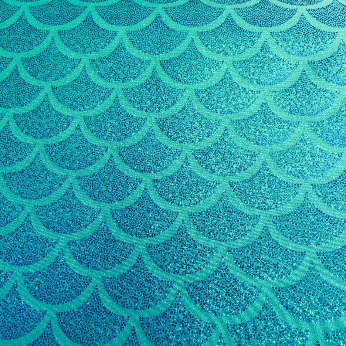 Ocean Blue Mermaid 4 Way Stretch Jumbo Size Hologram Fabric on Nylon ...