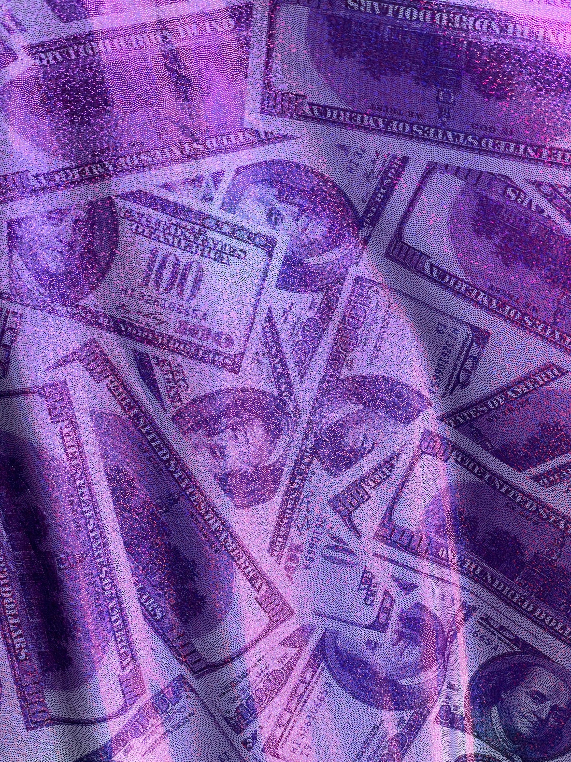 Purple Hologram Metallic Money Print. Benjamin 100 USD Print on Spandex ...