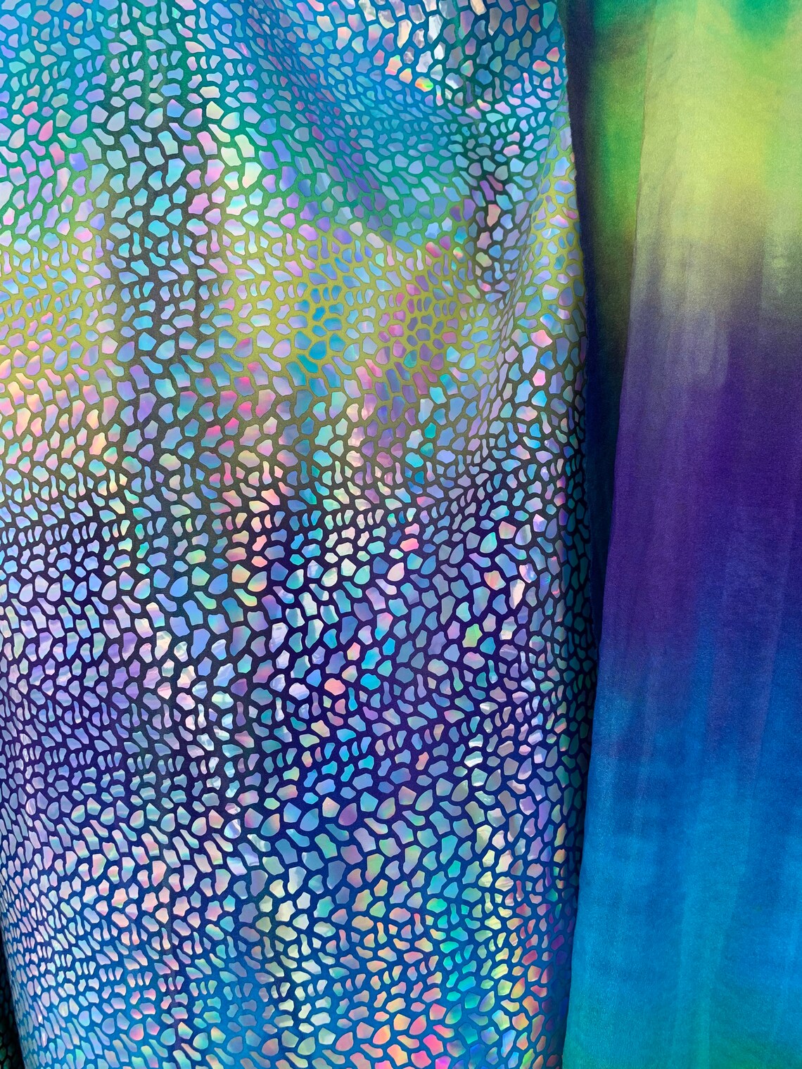 Iridescent Dragon Scales Foil on Tie Dye Fabric Sold by the Yard ...